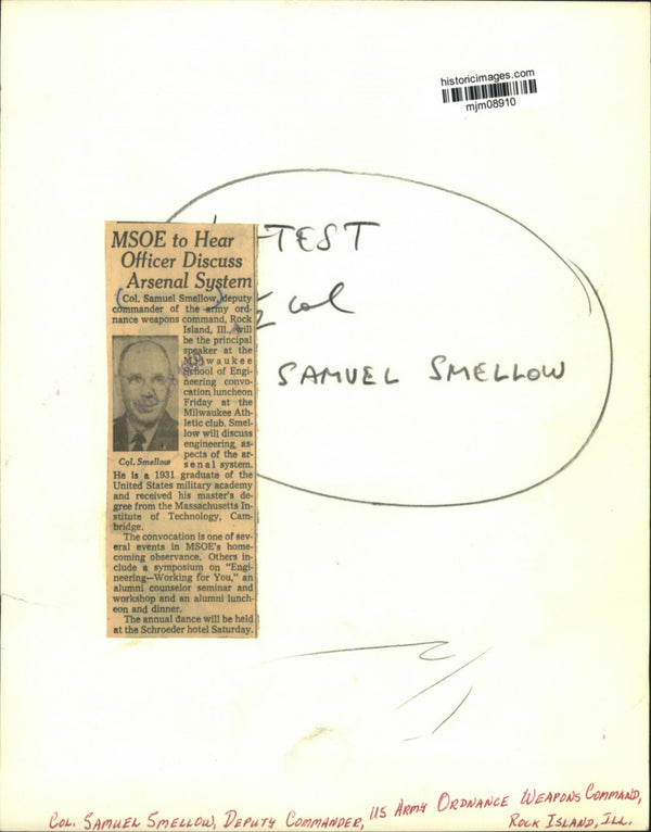 1959 Press Photo Colonel Samuel Smellow, Deputy Commander, US Army ...