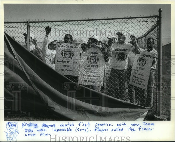 1987 Press Photo Striking Packers players watch as B team practices ...