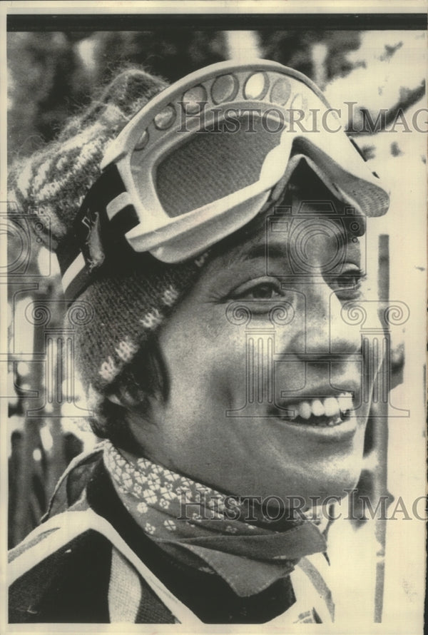1976 Press Photo Ski racer Rosi Mittermaier wins gold medal in Winter ...