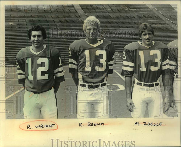 1983 Press Photo Wisconsin quarterbacks Randy Wright, K. Brown and M ...