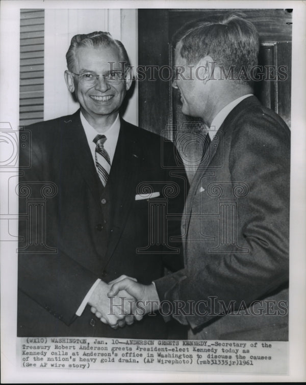 1961 Press Photo Robert Anderson meets President Kennedy in Washington ...