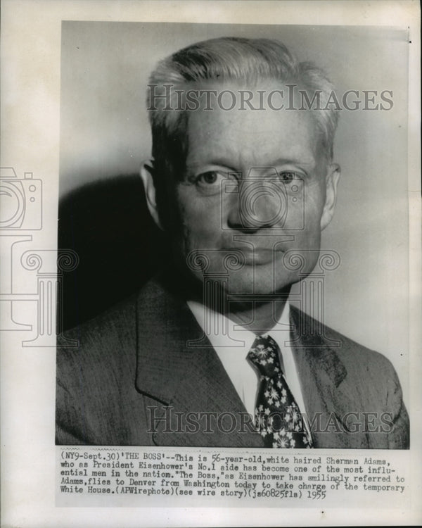 1955 Press Photo Sherman Adams, President Eisenhower's number one aide ...