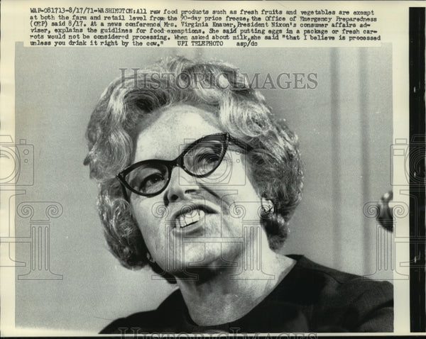1971 Press Photo Virginia Knauer, consumer affairs adviser, Washington ...