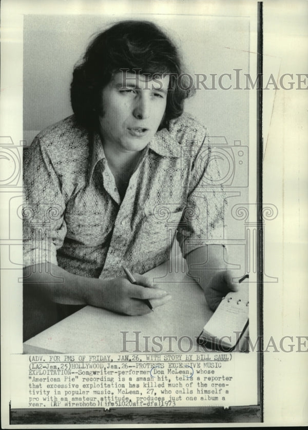 1973 Press Photo Songwriter-performer Don McLean - mjw05329 - Historic ...