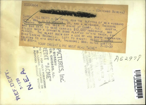 1939 Press Photo Mrs Alice Austin, Theo & Reedy Simmons at murder trial ...