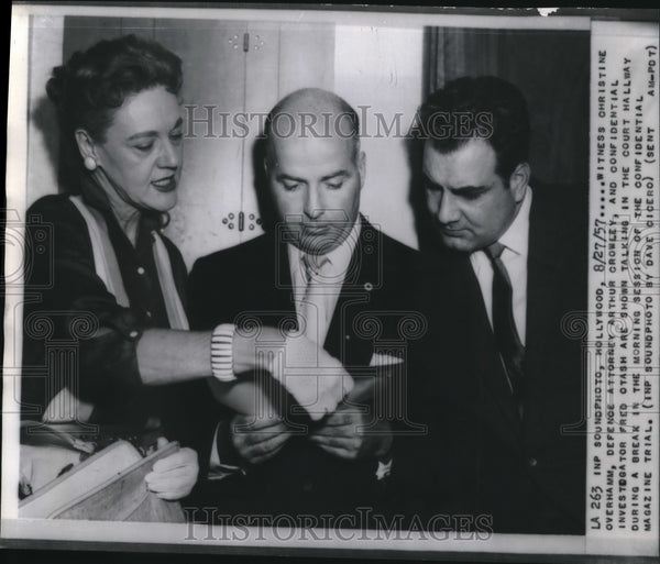 1957 Press Photo Christine Overhamm Defense Atty Arthur Crowley ...