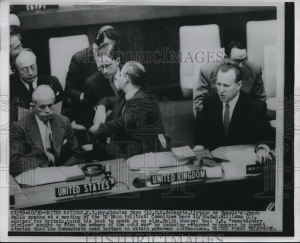 1953 Press Photo Dr. Charles Mayo Listens as Russia's Jacob Malik ...