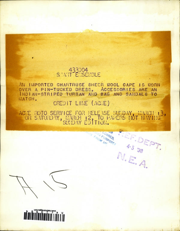 1938 Press Photo Smart dress ensemble - Historic Images