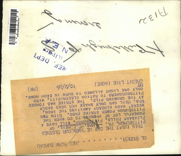 1949 Press Photo Pittsburgh, Pa Mrs CE Heil & loads of ironing to do ...