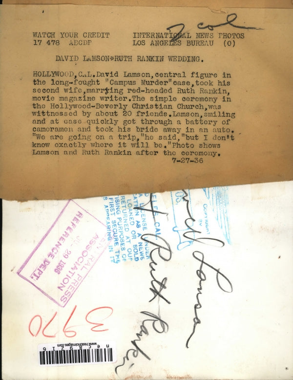 1936 Press Photo David Lamson marrying his second wife,Ruth Rankin ...