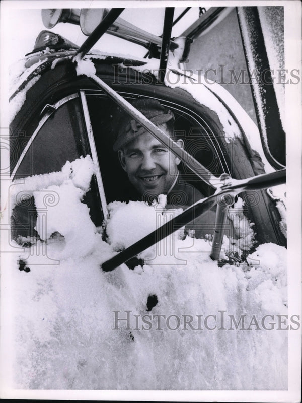 1964 Press Photo Donald Aiken of Portersville Pa in snow covered truck ...