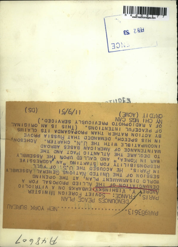 1951 Press Photo Paris France Soviet Foreign Minister Andrei Vishinsky ...