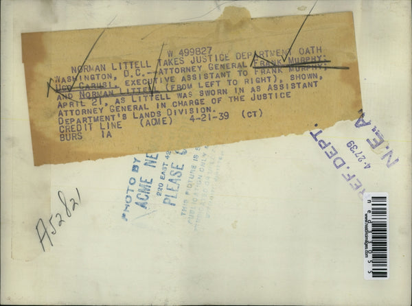 1939 Press Photo Normal Littell takes justice department oath ...