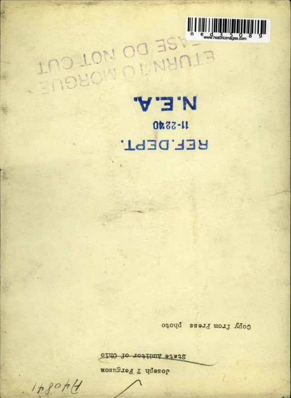 1940 Press Photo Joseph T Ferguson State Auditor Of Ohio - Historic Images