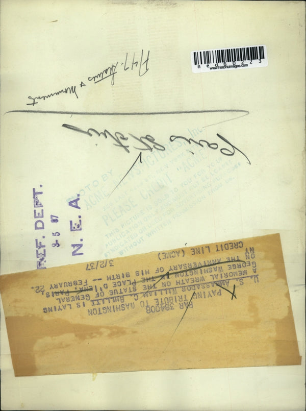 1937 Press Photo William C. Bullitt U.S. Ambassador laying wreath at ...