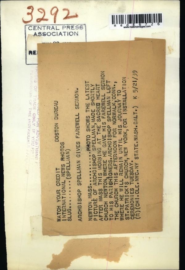 1939 Press Photo of Francis J. Spellman - Historic Images