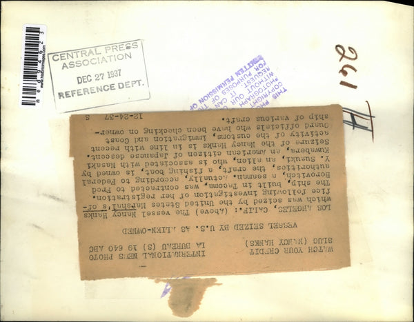 1937 Press Photo LA Calif ship Nancy Hawks seized for registration ...