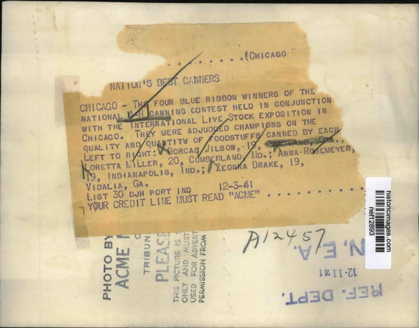 1941 Press Photo Nation's Best Canners of The National 4-H Canning ...