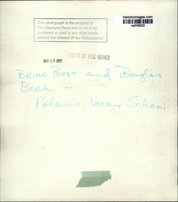 1977 Press Photo Brian Bost and Douglas Bech at Polaris Vocational ...