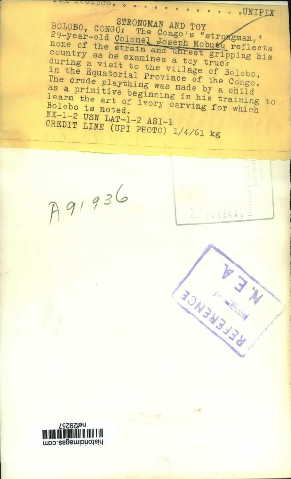 1961 Press Photo Colonel Joseph Mobutu Strongman of the Congo Visits ...