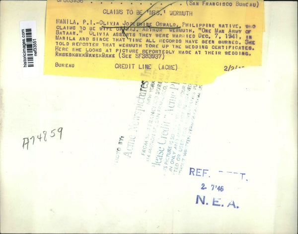 1946 Press Photo Olivia Josephine Oswald, Claims to Major Arthur ...