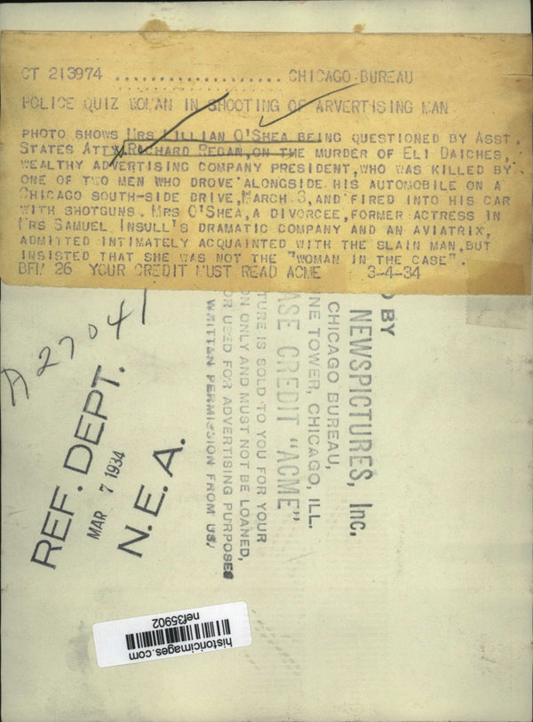 1934 Press Photo Mrs William O'Shea Questioned by State Atty Richard ...