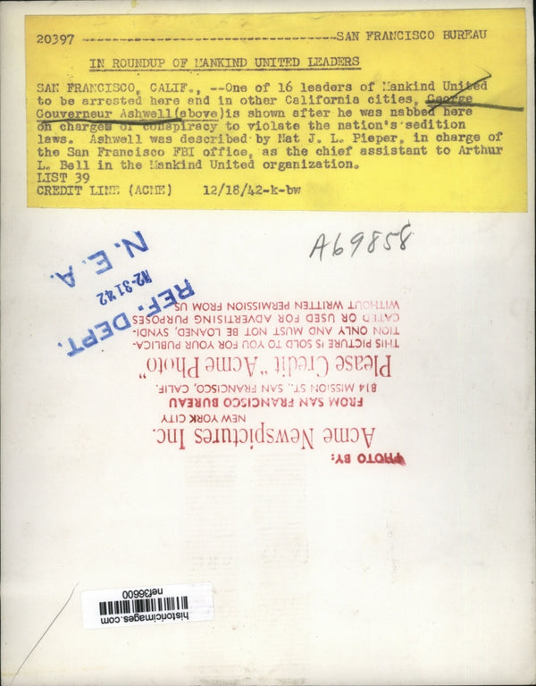 1942 Press Photo George Gouverneur Ashwell Charged on Sedition Law ...