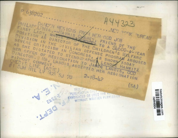 1942 Press Photo Mayris Chaney Resigning from Children's Welfare ...