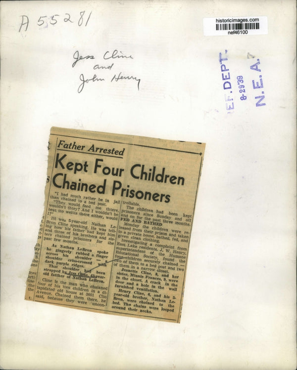 1939 Press Photo Jess Cline, Held Children Captive in Chains - nef46100 ...