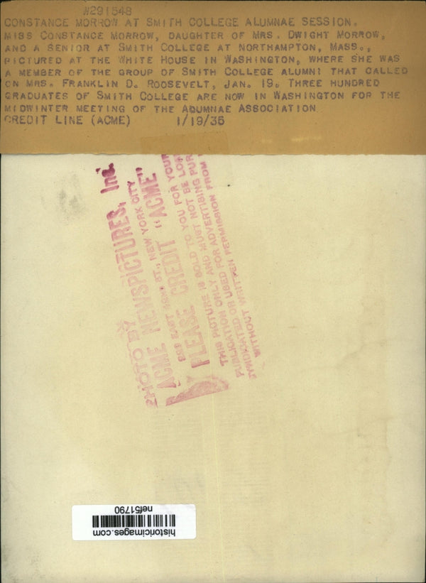 1935 Pres Photo Ms Constance Morrow Senior at Smith College Called on ...