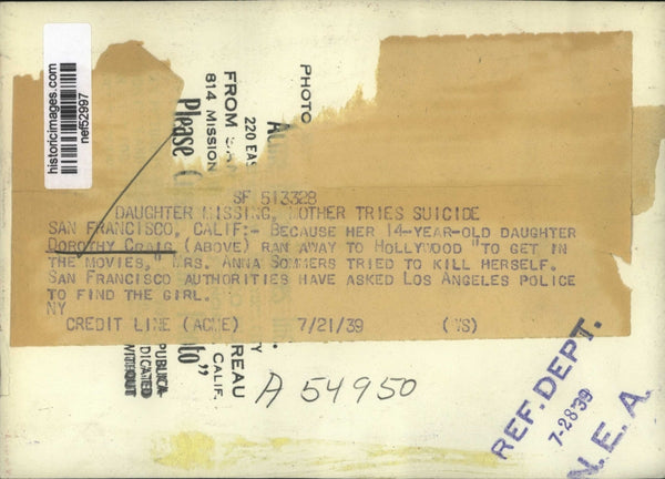 1939 Press Photo Dorothy Craig runs away to Hollywood "to get in movies ...