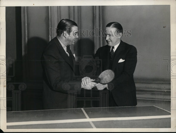 1931 Press Photo New York Morton Downey learns table tennis, Elmer ...