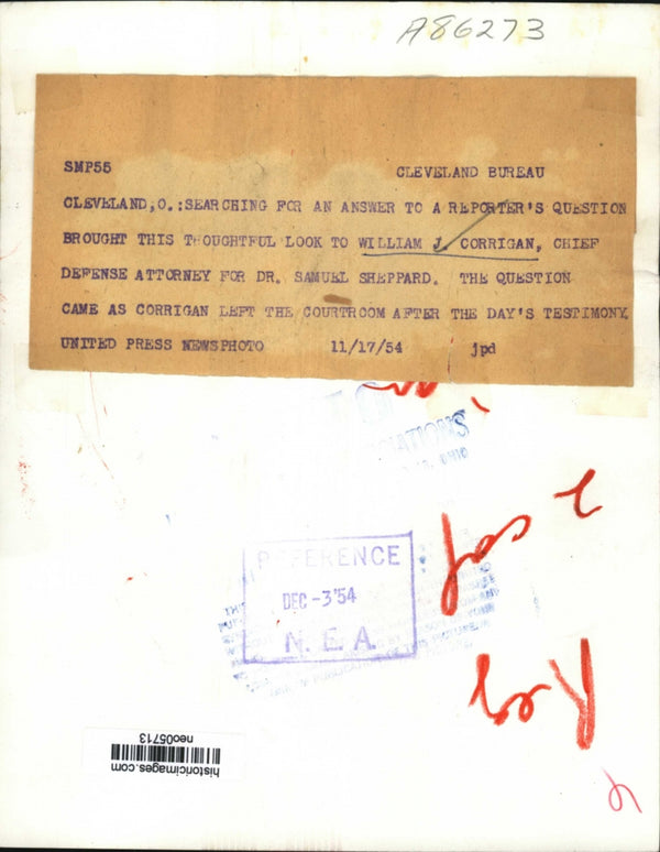 1954 Press Photo William J. Corrigan Interviewed During Samuel Sheppard ...