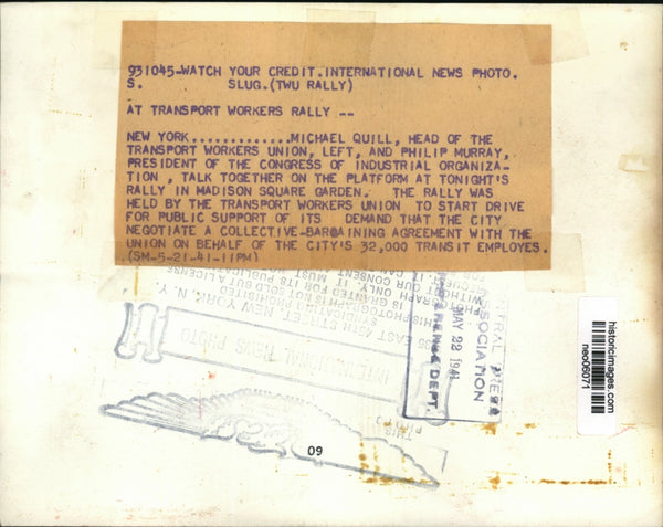 1941 Press Photo Michael Quill & Philip Murray at Transport Workers ...