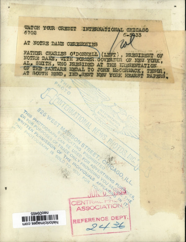 1933 Press Photo Charles O'Donnell with Gov Al Smith at Notre Dame ...