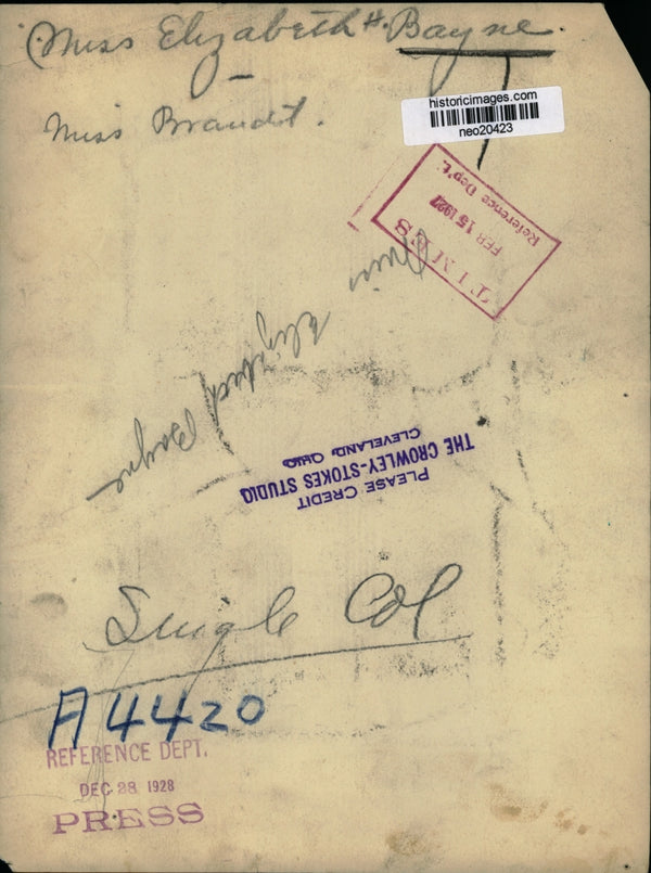 1928 Press Photo Miss Elizabeth Bayne of Cleveland Ohio - neo20423 ...