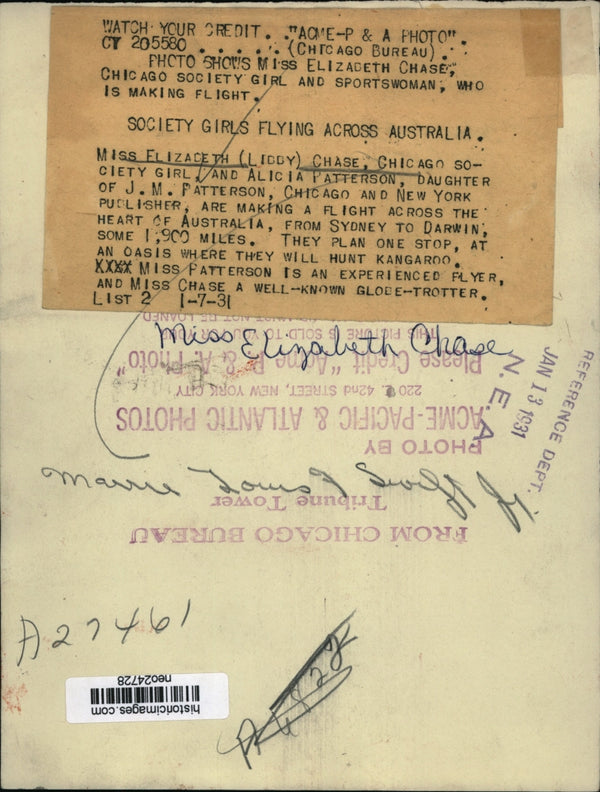 1931 Press Photo Socialite Elizabeth "Libby" Chase, Flying Across ...