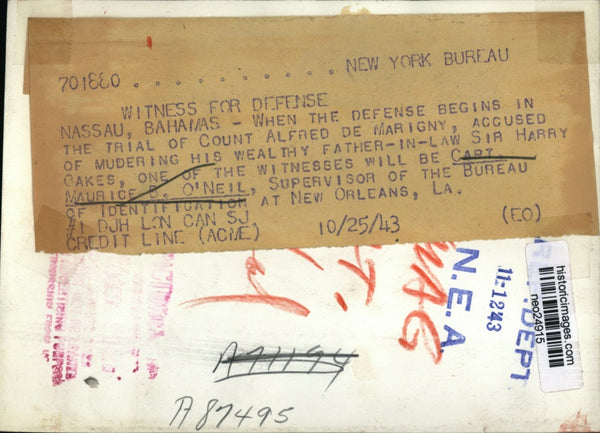 1943 Press Photo Capt. Maurice B. O'Neil supervisor of Bureau of ...