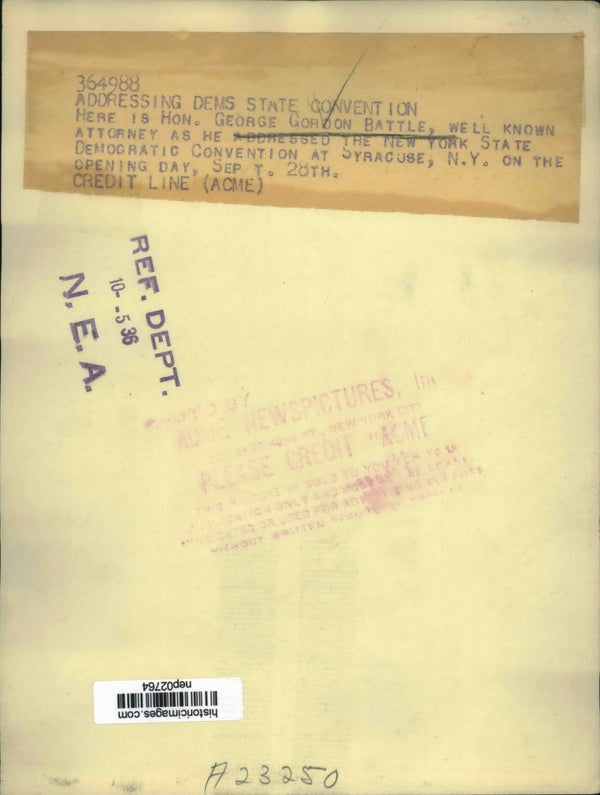 1936 Press Photo Hon George Gordon Battle atty at NY Democratic ...