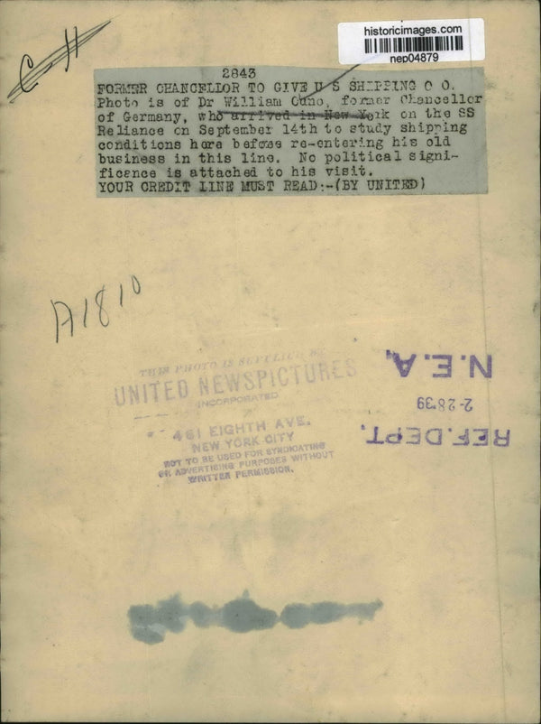 1939 Press Photo Dr. William Cuno Arrived In New York - nep04879 ...