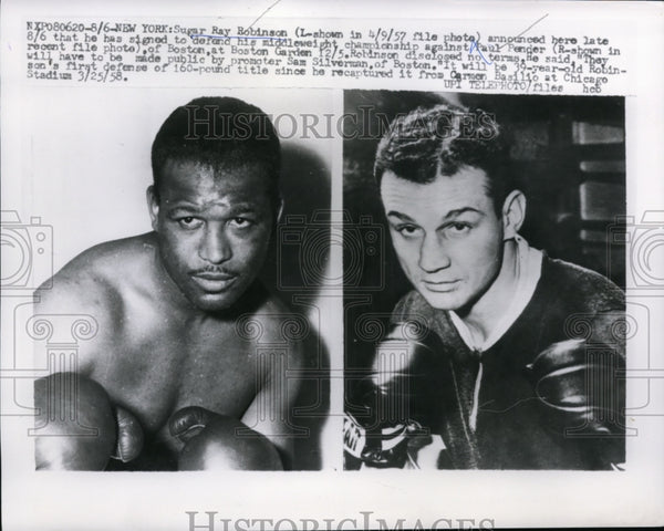 1959 Press Photo NYC Sugar Ray Robinson & Paul Pender for title bout ...