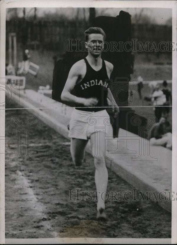 1936 Press Photo Don Lash of Indiana in 200 yard dash at Drake Relays ...
