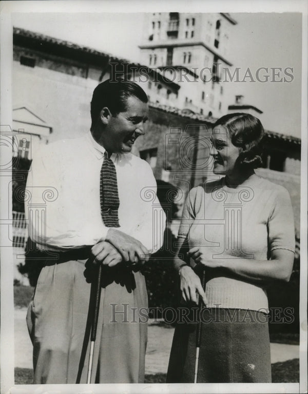 1935 Press Photo golfers Maureen Orcutt Crews & Sam Parks Jr. at Miami ...
