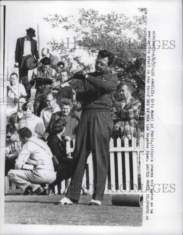 1957 Press Photo Eric Monti awaits his start in Los Angeles Open - nes ...