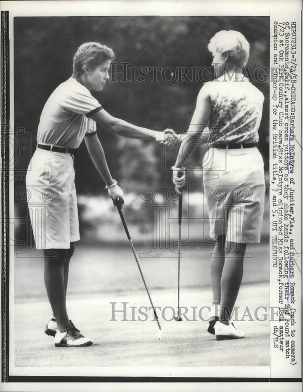 1958 Press Photo Barbara McIntyre, Barbara Romack at golf at Chicago ...