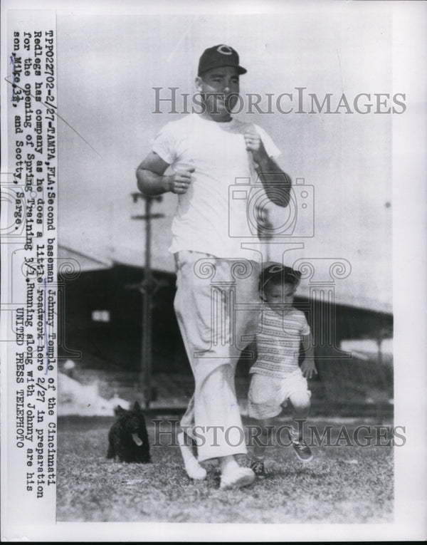 1955 Press Photo Johnny Temple of Cinncinati Reds at Tampa Fla spring ...