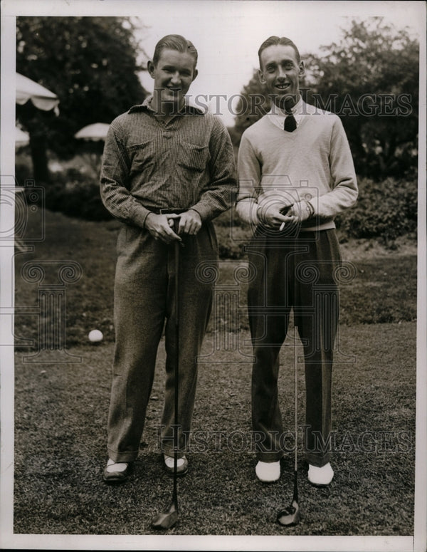 1935 Press Photo Golfers Thomas Meehan and Charles Mayo, Jr after firs ...