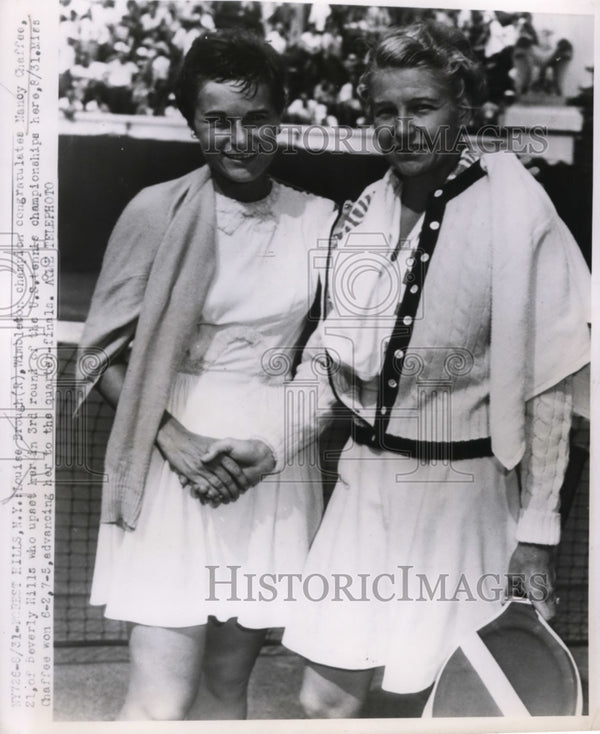 1950 Press Photo Louise Brough, Nancy Chaffee at US tennis ...