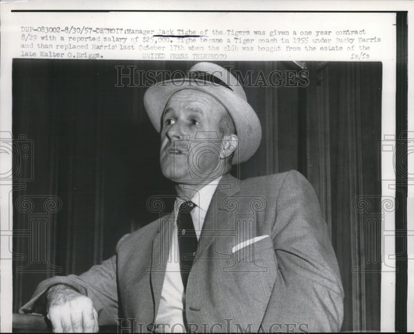 1957 Press Photo Manager Jack Tighe of the Tigers at Detroit Michigan ...