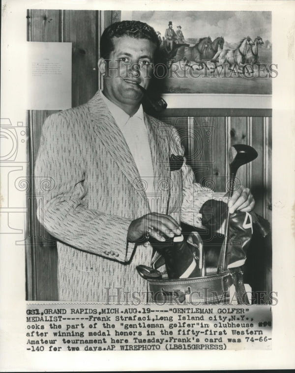 1953 Press Photo Frank Strafaci looks the part of a Gentlemen Golfer ...